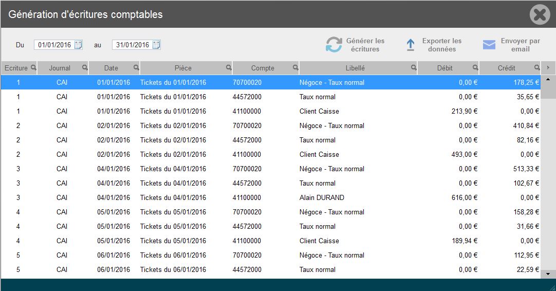 Export des écritures comptable